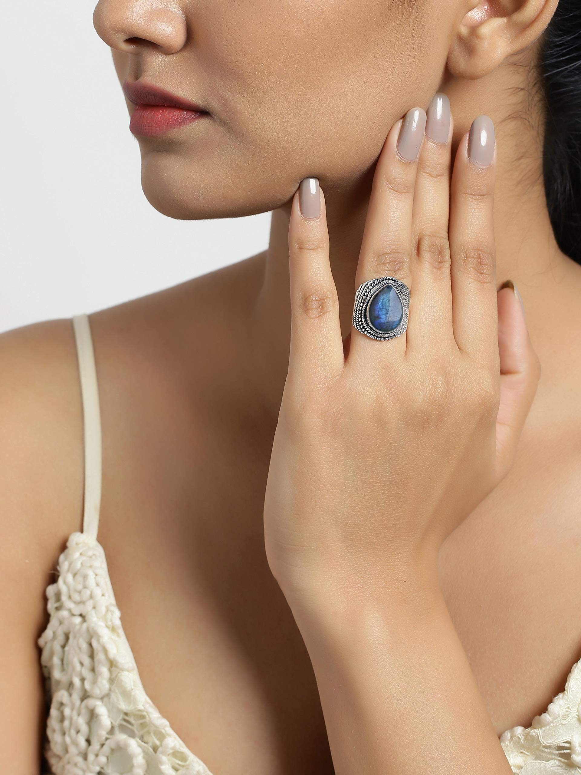 YoTreasure .925 Sterling Silver Labradorite Solitaire Chunky Women's Ring