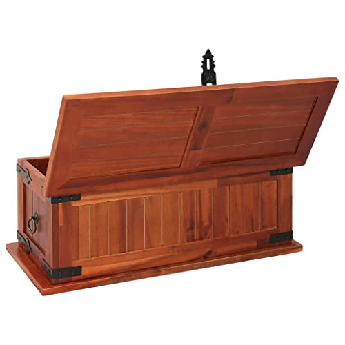 vidaXL Solid Acacia Wood Storage Chest/Coffee Table with Secure Latch and Side Handles, Brown