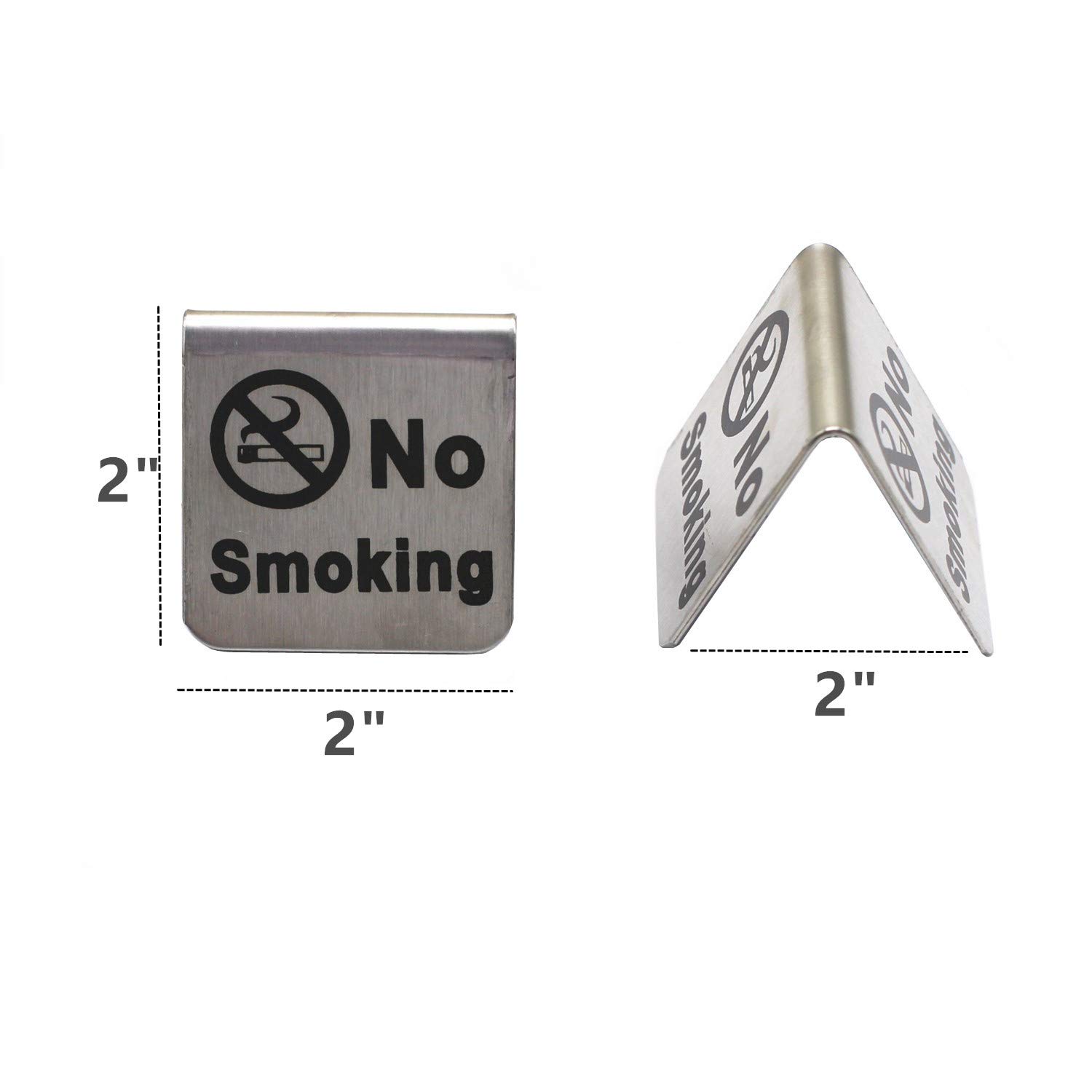 ZHU YU CHUN Small Stainless Steel No Smoking Table Sign, Non-Smoking Desk Logo Indicator, 2 by 2 Inch (Pack of 6)