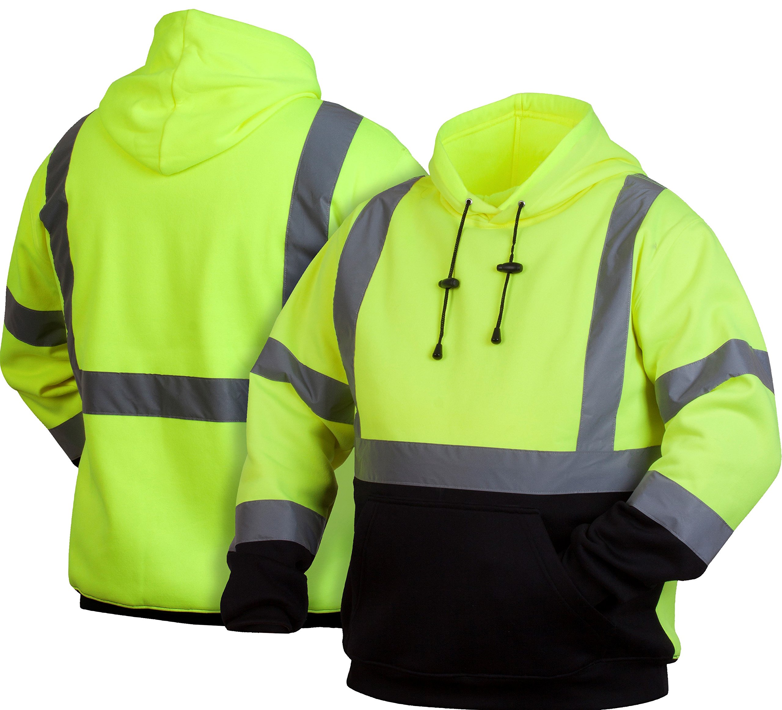 Pyramex Safety Unisex Adult Hoodie Pyramex Hi Vis Lime Safety Pullover Sweatshirt With Black Bottom Large, Hi Vis Lime, 2X Large