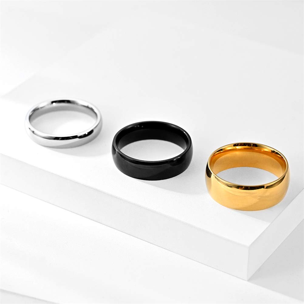 WOYNJI Men's Women's Stainless Steel Plain Dome Silver Ring High Polished Wedding Band Comfort Fit 8mm Silver Size 6