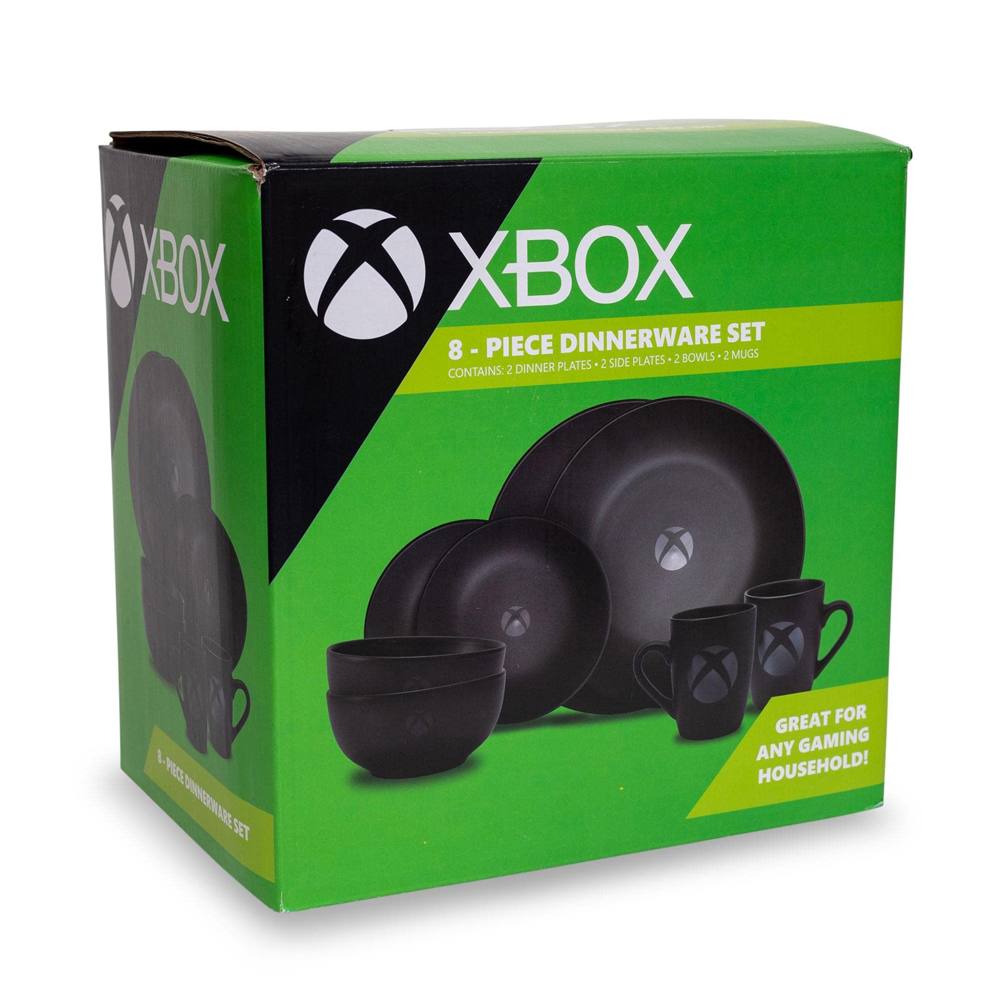 Ukonic Xbox Matte Black 8-Piece Ceramic Dinnerware Set | Includes Salad Plates, Soup Bowls, Mugs