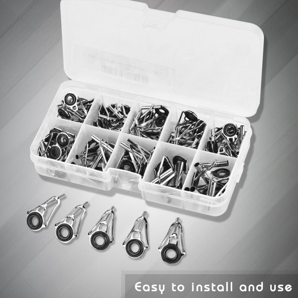 VGEBY1 Fishing Rod Guide Tips Set, 80Pcs 10Sizes Resistant Fishing Spinning Rod Guides with Storage Case Fishing Replacement Accessory