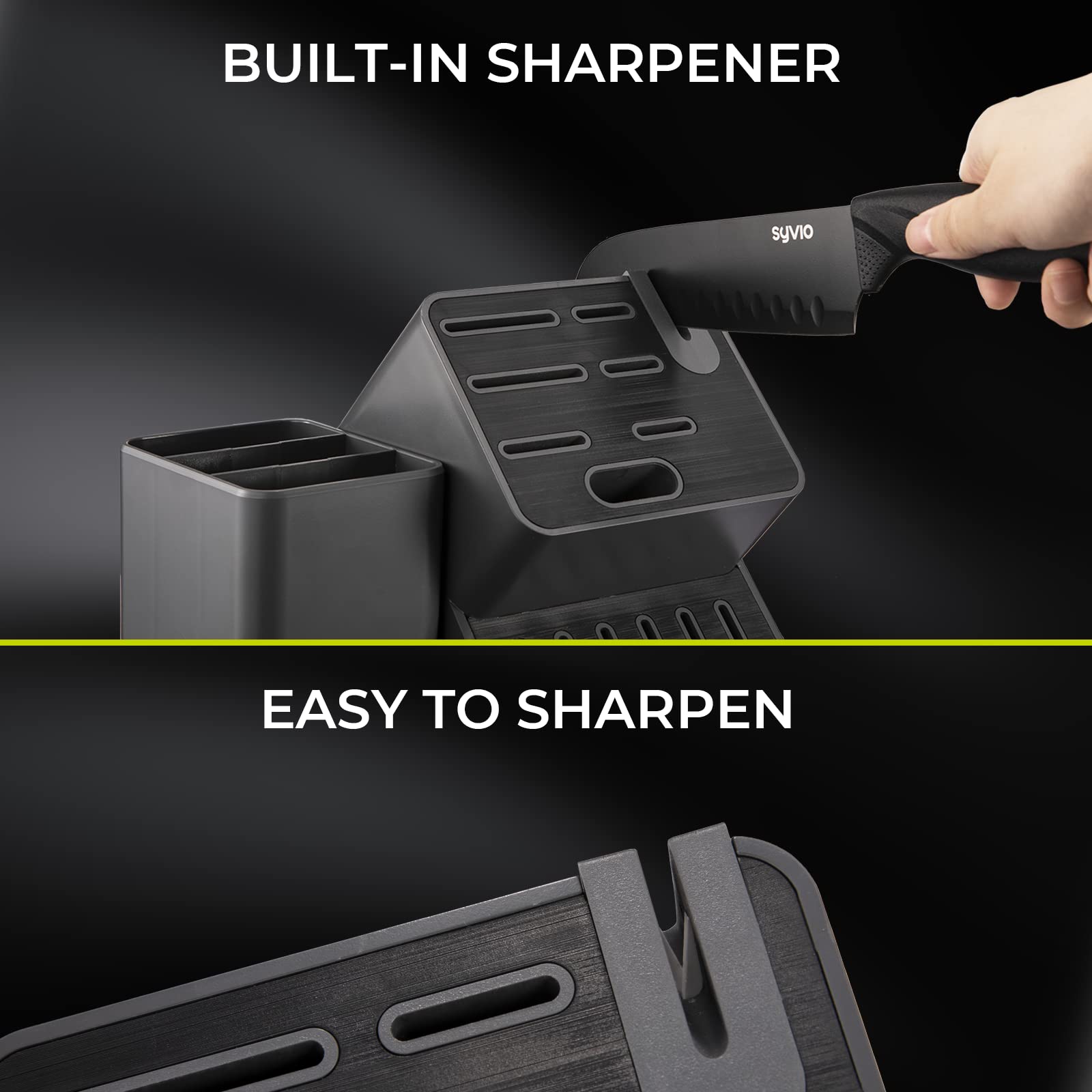syvio Knife Sets for Kitchen with Block and Utensil Holder, Knives Set for Kitchen 15 Pieces with Built-in Sharpener, Knife Block Set for Storing, Slicing, Dicing&Cutting