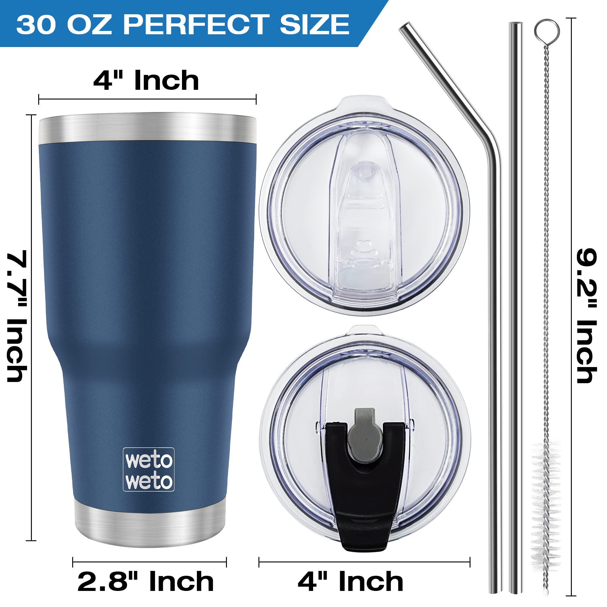 WETOWETO 30 oz Tumbler Stainless Steel Vacuum Insulated Coffee Ice Cup Double Wall Vacuum Coffee Cup Thermal Cups for Hot and Cold drinks, Suitable for Beach, Travel, Party, Office (Navy Blue, 1 Pack)