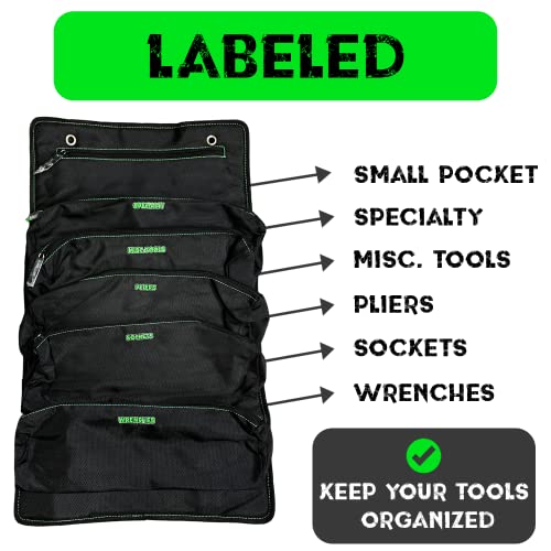 Rhino USA Tool Bag Roll - Heavy Duty Canvas Organizer Pouch for Tools - Ultimate Travel Tool Storage Kit for UTV, Car, Truck, 4x4 Offroad - Upgraded with Labeled & Removable Pouches - Secured for Life