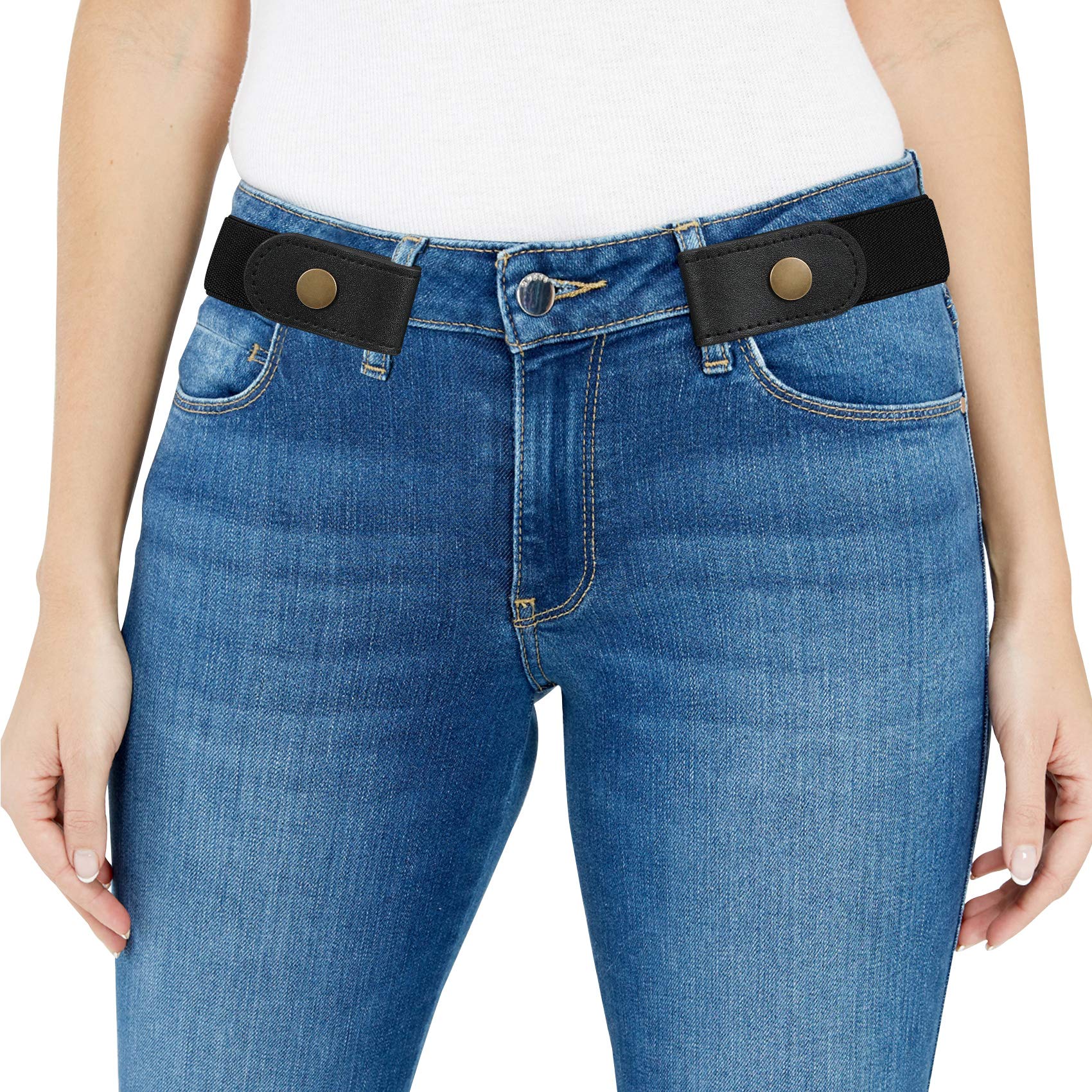 XZQTIVE Women/Men Buckle-Free Elastic Belt for Jeans - 1.25" Ladies Invisible Waist Belt Fits 24" to 50" (Fit for waist size 35-50in, A Black)