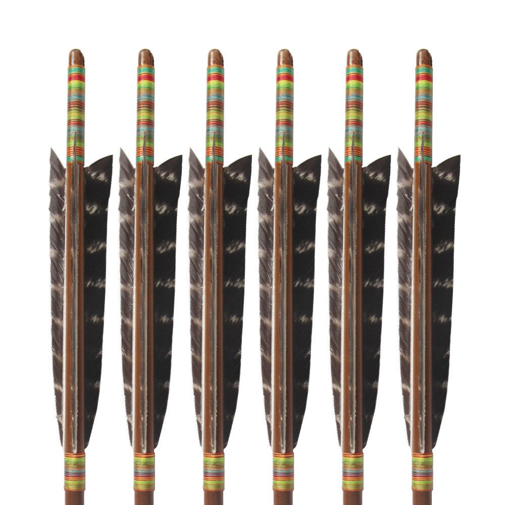 zzuus 33" Handmade Bamboo Arrows Eagle Feather Shaft Diameter 8mm Steel Arrowheads for 20-70 Lbs Long Bow and Recurve Bow Hunting Archery (6pcs)