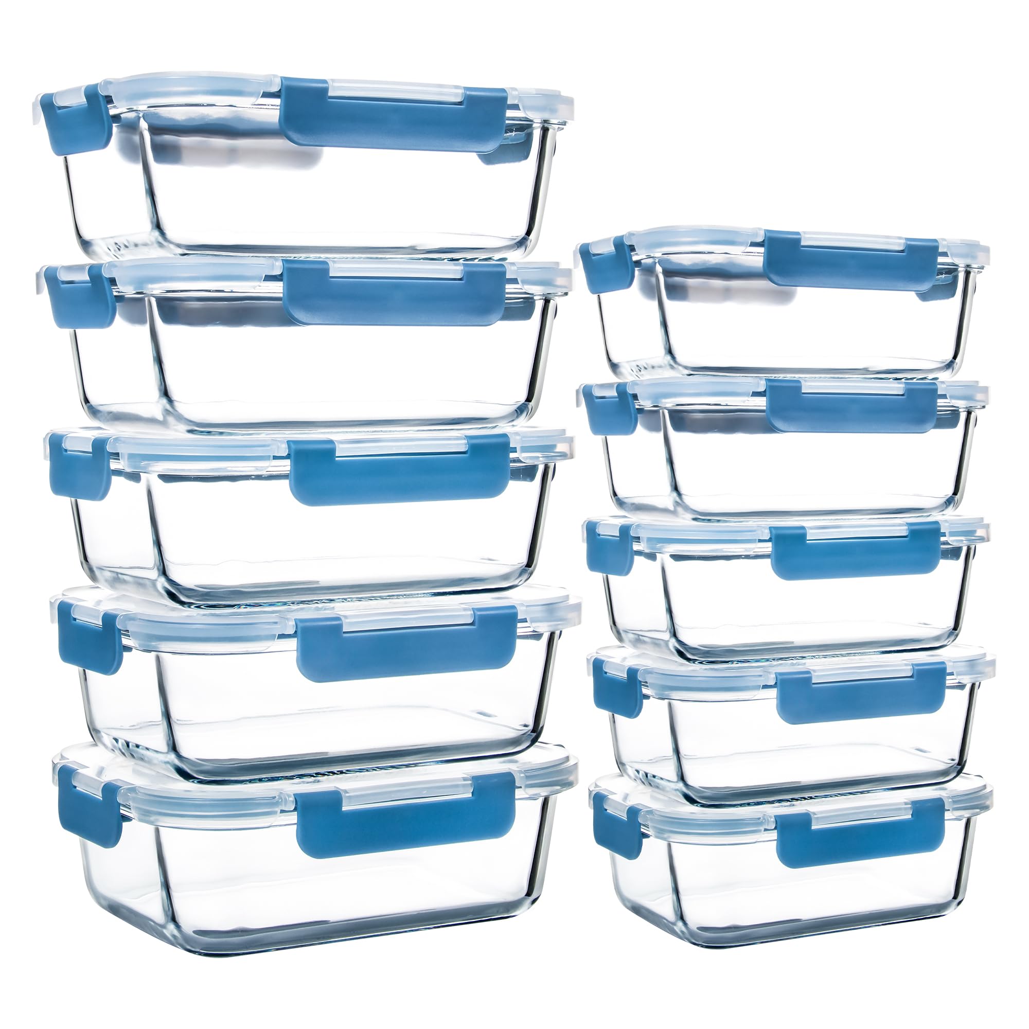 UMEIED 10-PACK Glass Food Storage Containers Set with Airtight Lids, for Meal Prep, Lunch and Portion Control, Microwave, Oven, Freezer and Dishwasher Safe (Grey Blue) US-TL