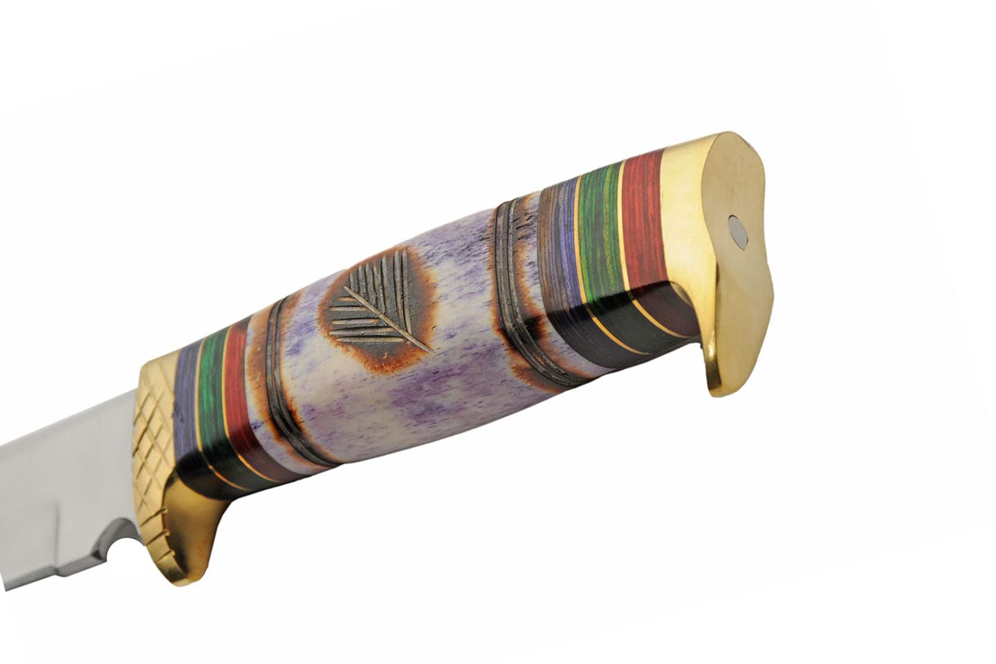 Wind Painter Stained Bone 10.5″ Stainless Steel Hunting Knife | Wood & Brass Spacers