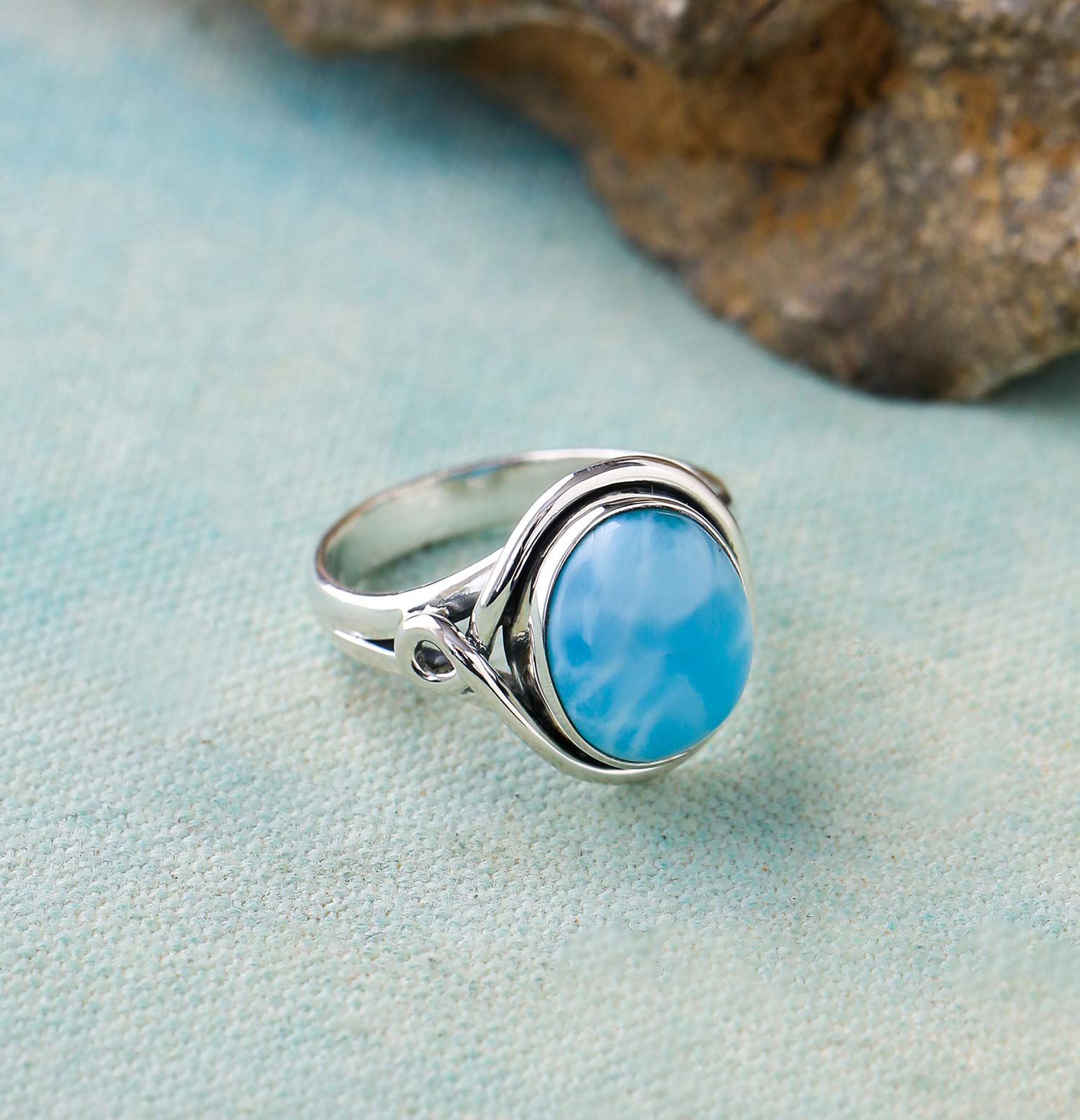 YoTreasure 10x12 MM Natural Larimar in 925 Sterling Silver Solitaire Ring