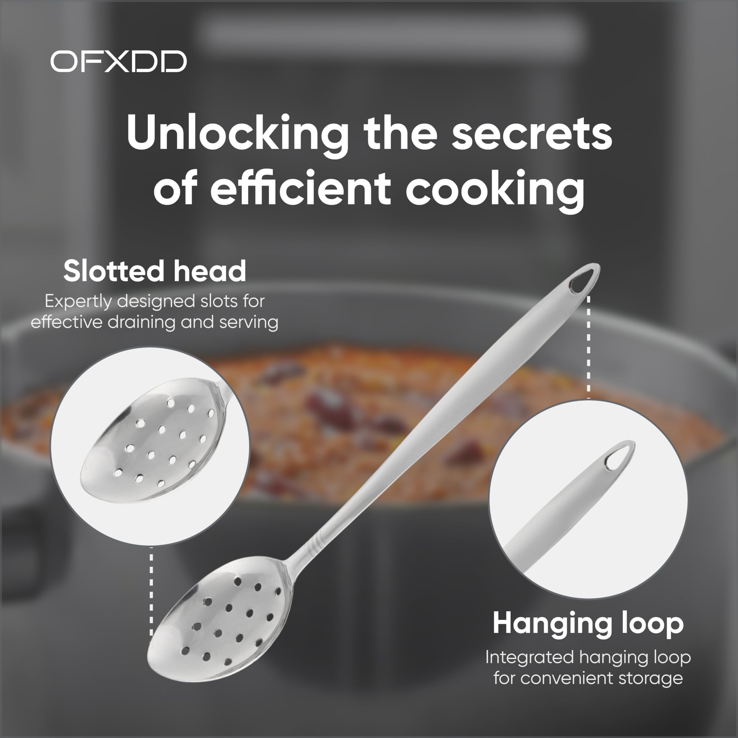 Stainless Steel Slotted Serving Spoon - Long Handle Perforated Metal Spoon - Large Metal Cooking Spoon with Holes