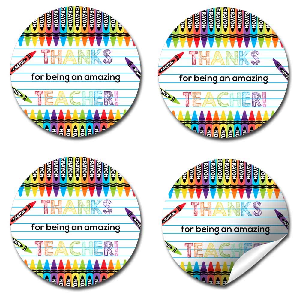 You’re Amazing Crayon Themed Teacher Appreciation Thank You Sticker Labels, 40 2" Party Circle Stickers by AmandaCreation, Great for Envelope Seals & Gift Bags