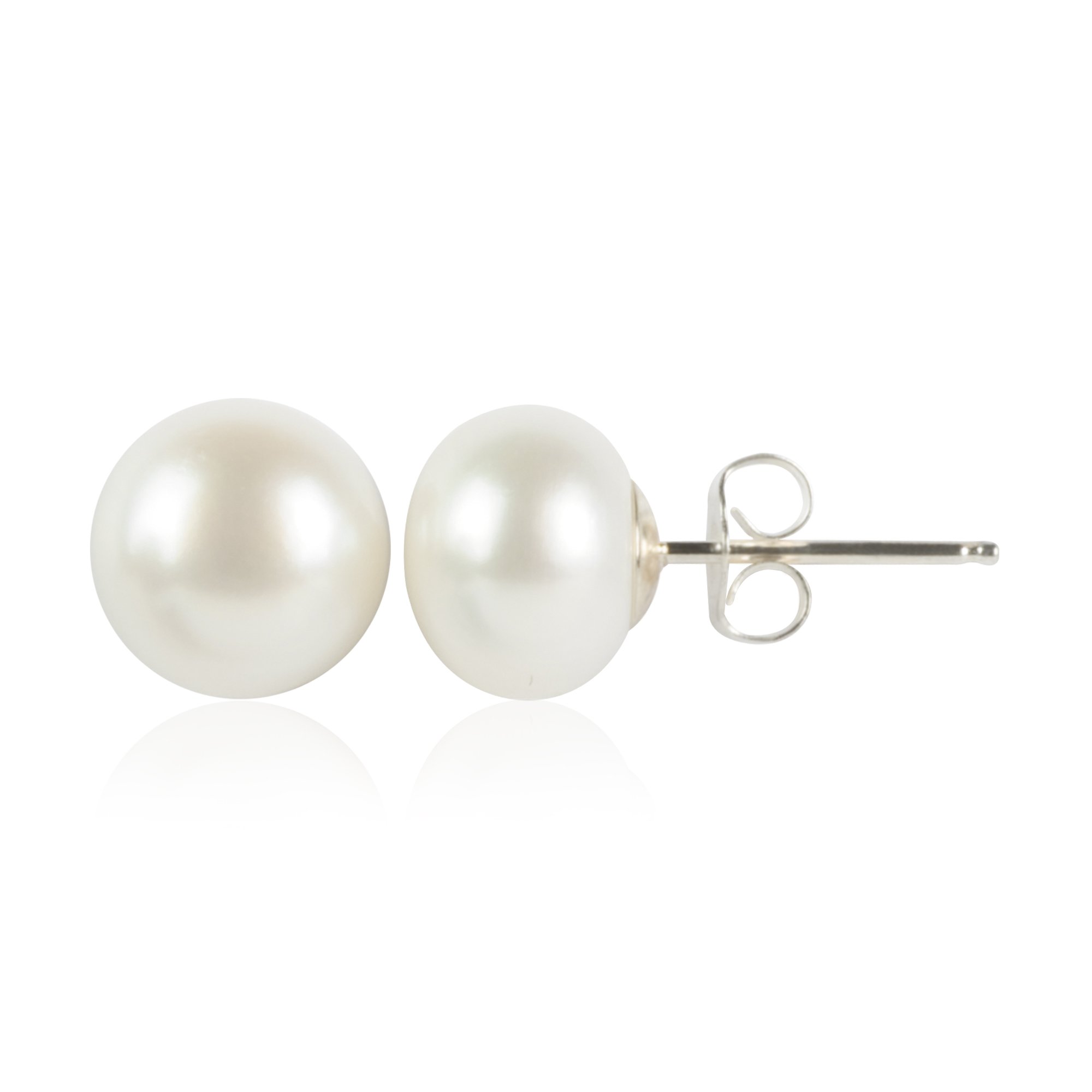 Sterling Silver Stud Earrings with Elegant Freshwater Cultured Button Pearls, Pearls from 5-12 mm, Gift Box Included with Earrings