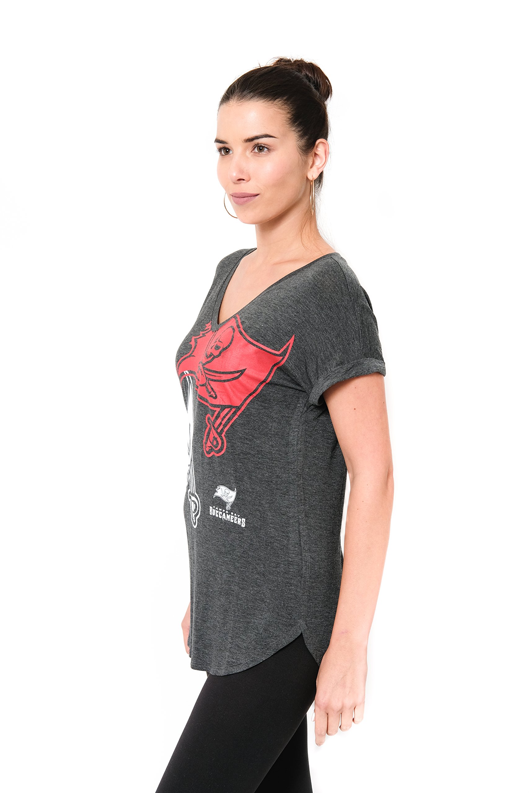 Ultra Game NFL Tampa Bay Buccaneers Womenss Vintage Stripe Soft Modal Tee Shirt, Charcoal Heather, Large