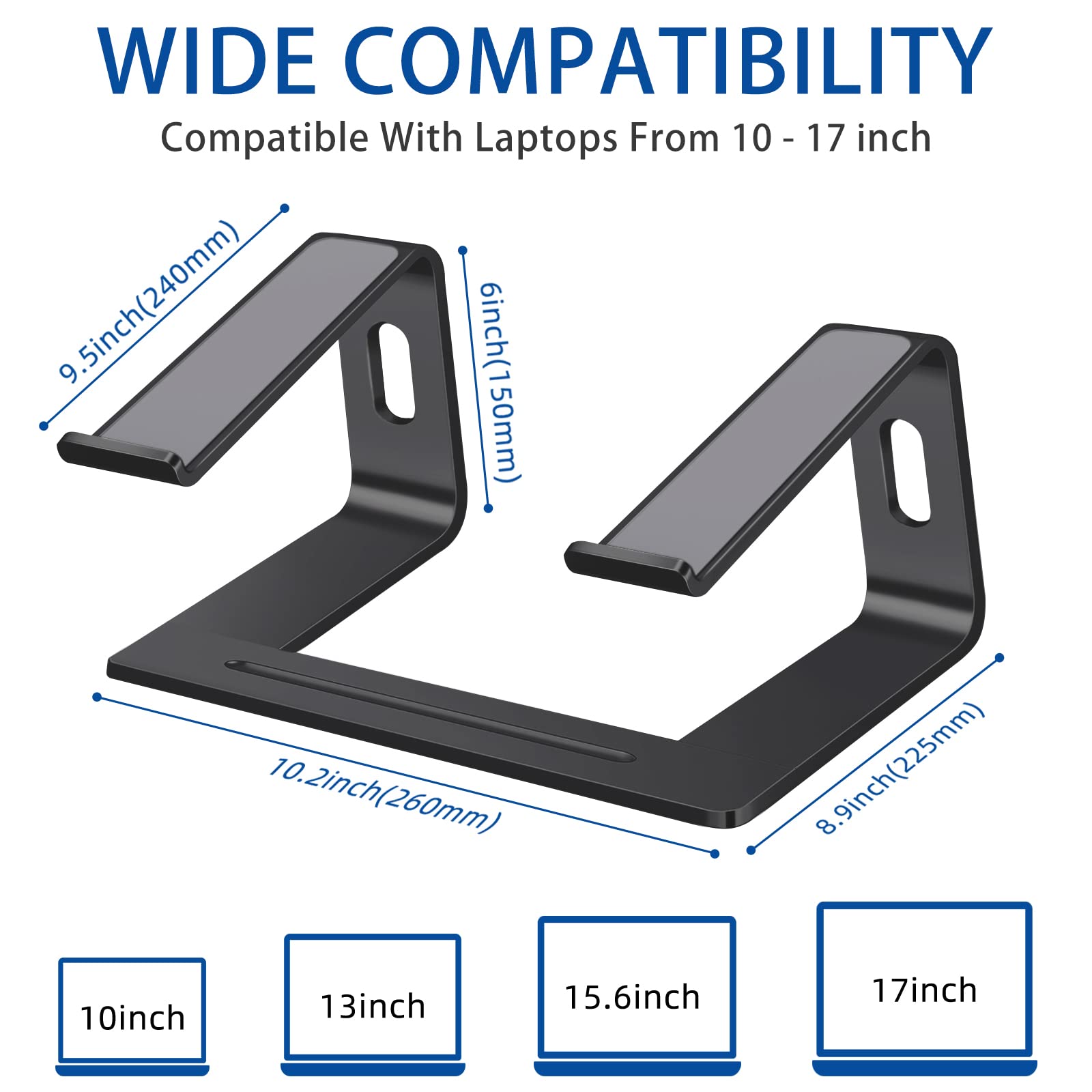 Svarog Laptop Stand, Detachable Computer Stand, Ergonomic Aluminum Laptop Stand for Desk, Laptop Riser Notebook Holder Compatible with MacBook Pro Air, Lenovo, HP, Dell, More 10-17" Laptops (Black)