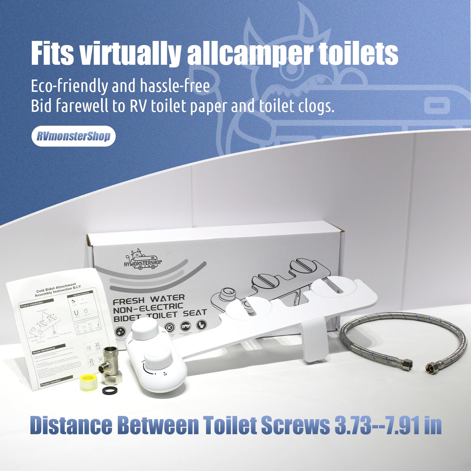 RV Bidet Attachment for Toilet- Self Cleaning Fresh Water Sprayer,Slide-in Easy Install, Adjustable Dual Nozzle (Cold) The proper distance between toilet screws 3.73-7.91 inches