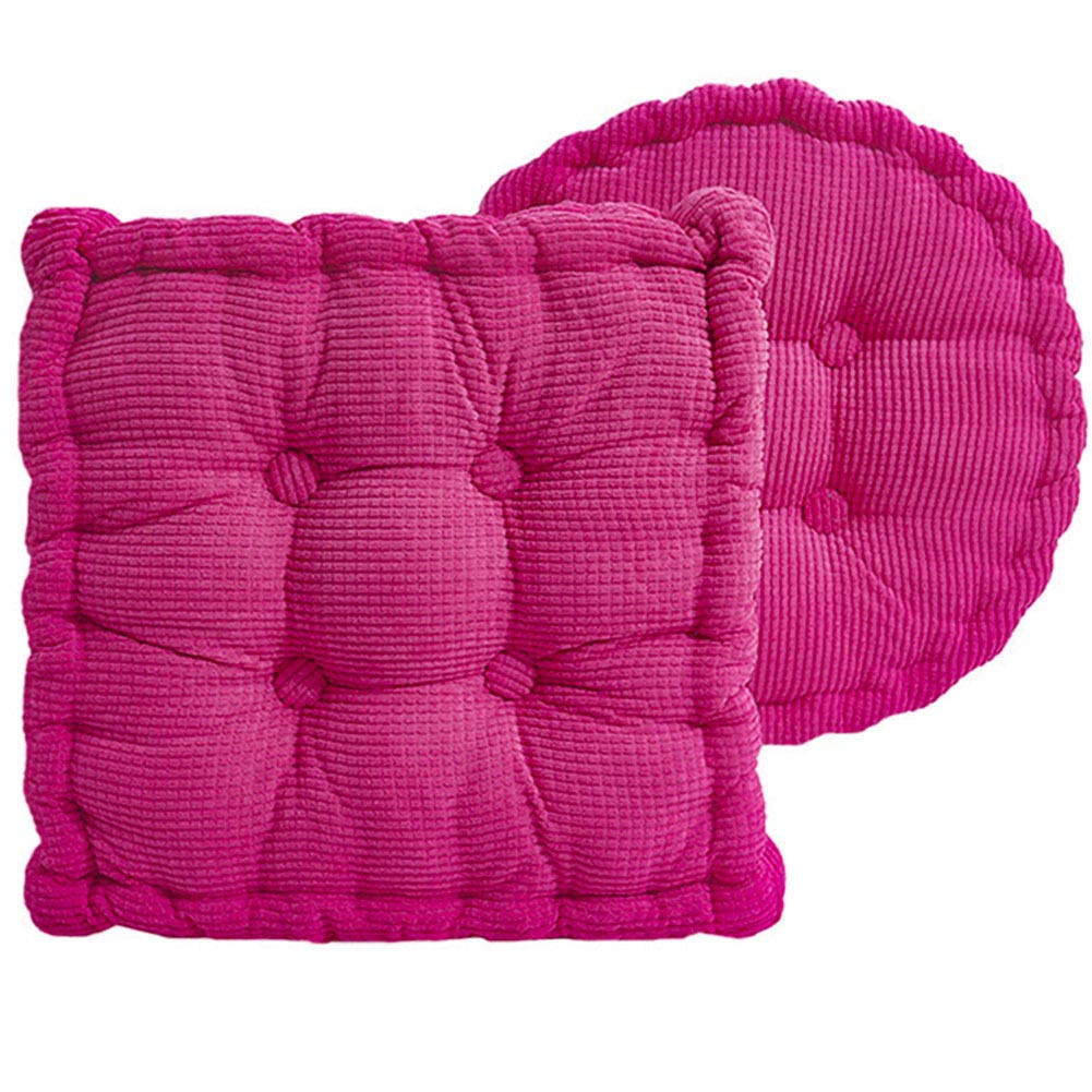 XSlive Corduroy Round Chair Pad Solid Color Corn Textured Soft Thicken Seat Cushion for Home Kitchen Office (Rose,Diameter 18")