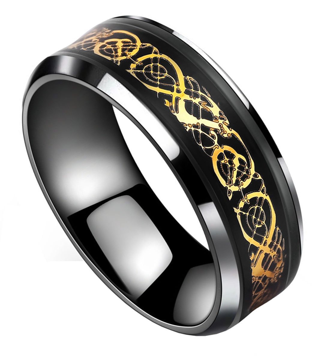 Tanyoyo Black Celtic Dragon Stainless steel Ring Gold color Wedding Band Jewelry Size 7-14 (8)