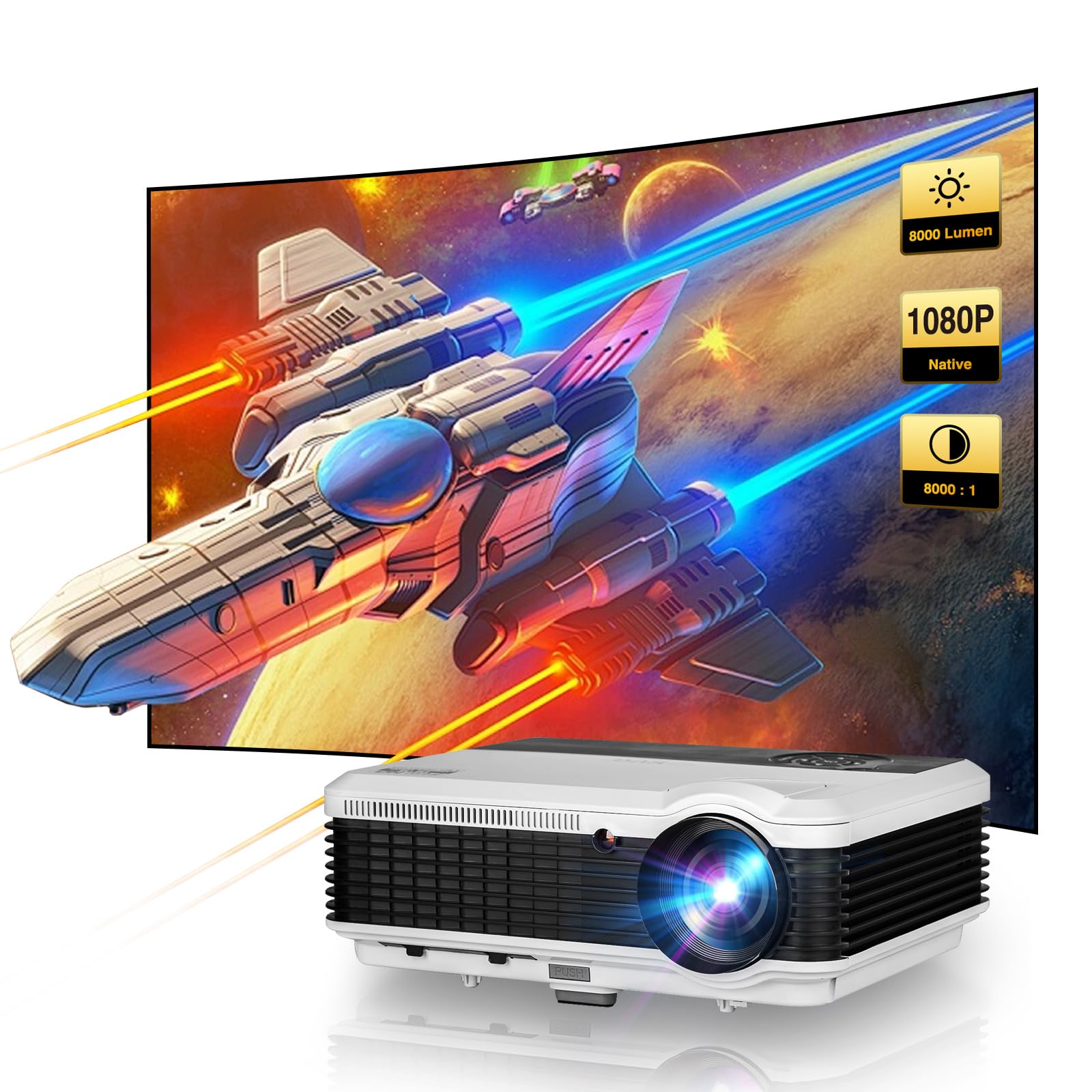 ZCGIOBN Mini 4K Projector Auto Focus Auto Keystone, Native 1080P Smart Projectors WiFi 6 and Bluetooth, Portable Movie Outdoor Projector Android OS for 5000+ Apps Netflix Prime Video, 2+16G Memory