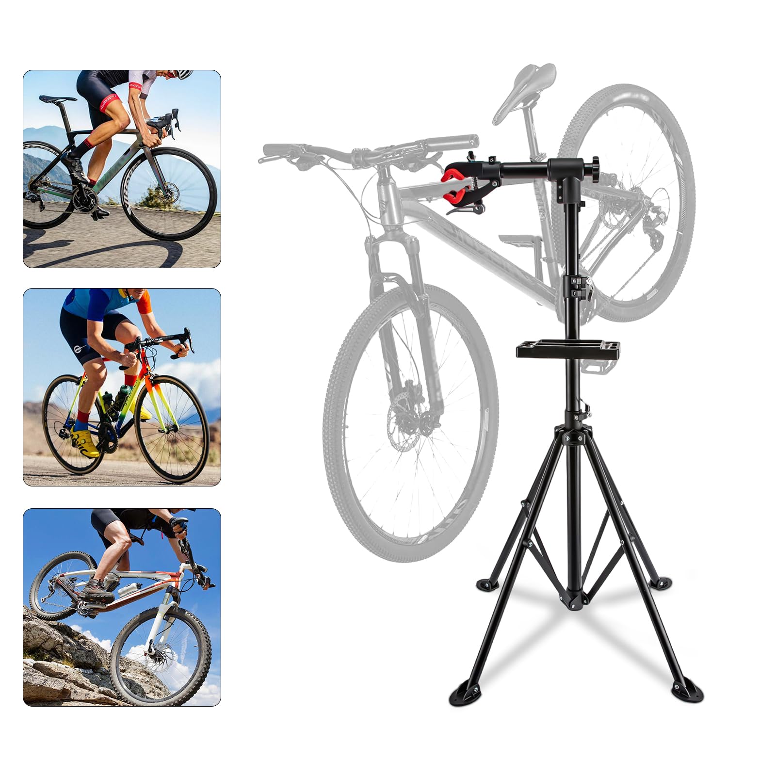 RIAHNEAH Bikehand Bike Repair Stand,Bicycle Mounting Bracket Lifting Frame Mechanics Workstand, Portable Foldable and Adjustable Height Mountain MTB Road Bikes Maintenance Platform