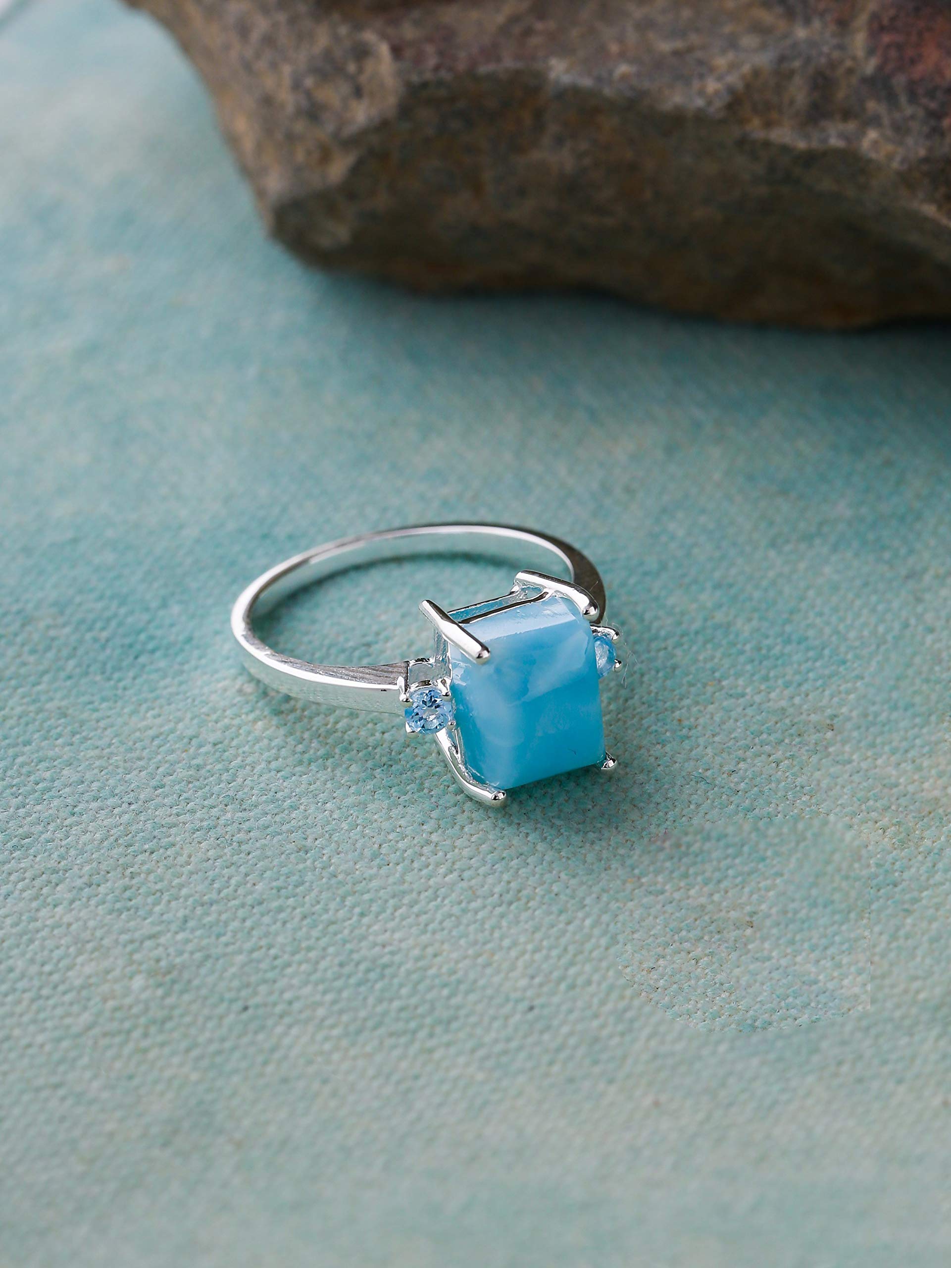 YoTreasure 2.87 Cts. Larimar Swiss Blue Topaz Solid 925 Sterling Silver Ring