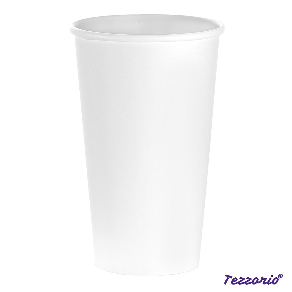 Tezzorio (200 Count) 20 oz White Paper Hot Cups, Disposable Coffee Cups, Hot Drink Paper Cups for Latte, Cappuccino, Tea, Chocolate
