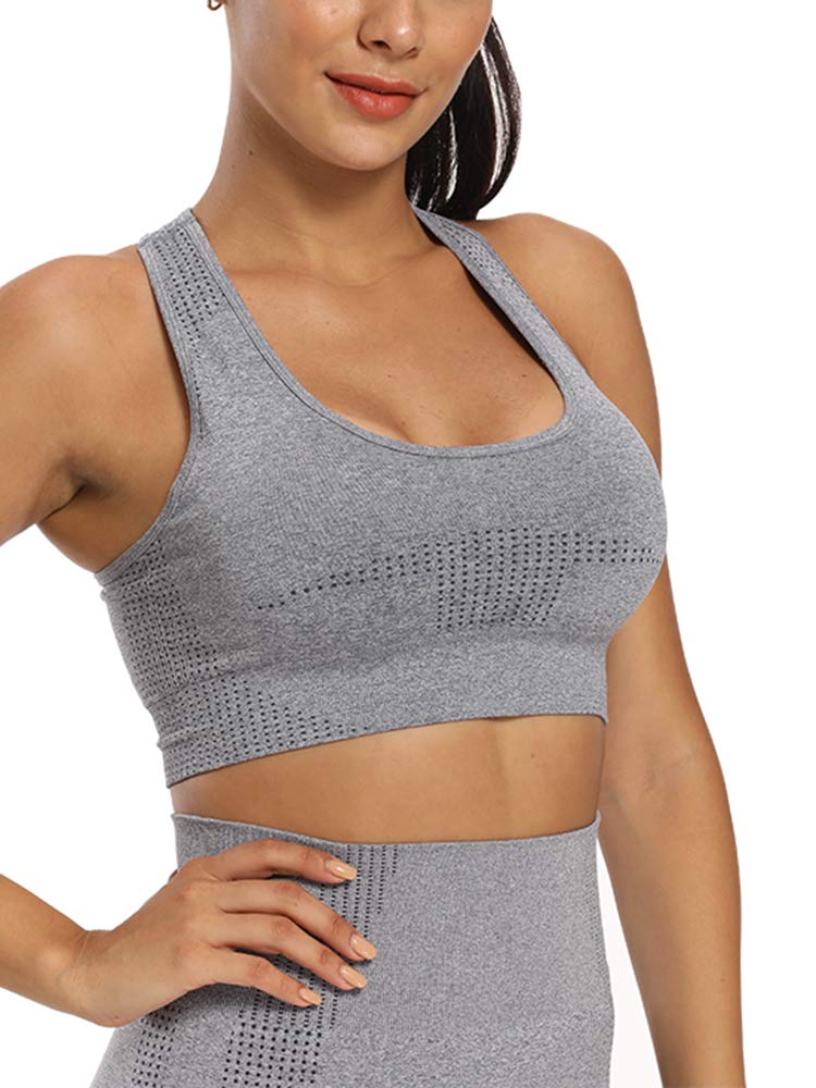 Women's Workout Sports Bra High Impact Support Wirefree Seamless Racerback Top