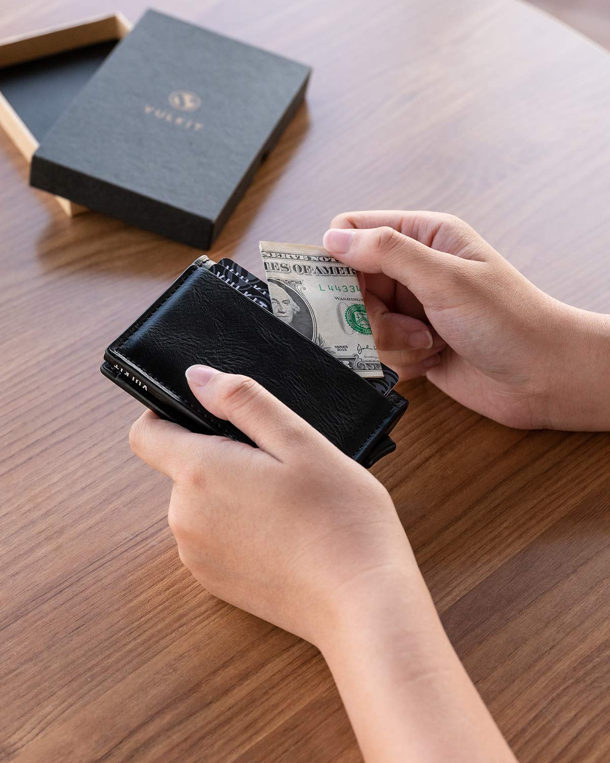 VULKIT Card Holder Pop Up Slim Wallet Leather RFID Blocking Card Case Up to 8 Credit Cards Black