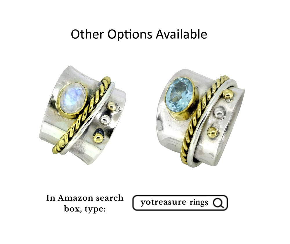 YoTreasure Blue Topaz Solid 925 Sterling Silver Brass Rope Wide Band Boho Ring