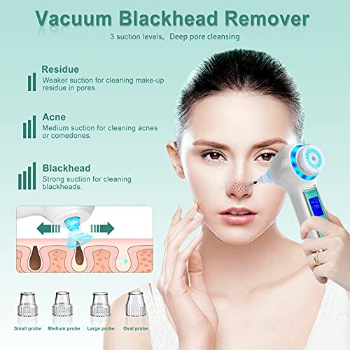 UMICKOO Face Scrubber Exfoliator,Facial Cleansing Brush Waterproof with LCD Screen,Blackhead Remover Vacuum with 5 Brush Heads,Face Spin Brush for Exfoliating, Massaging and and Deep Pore Cleansing