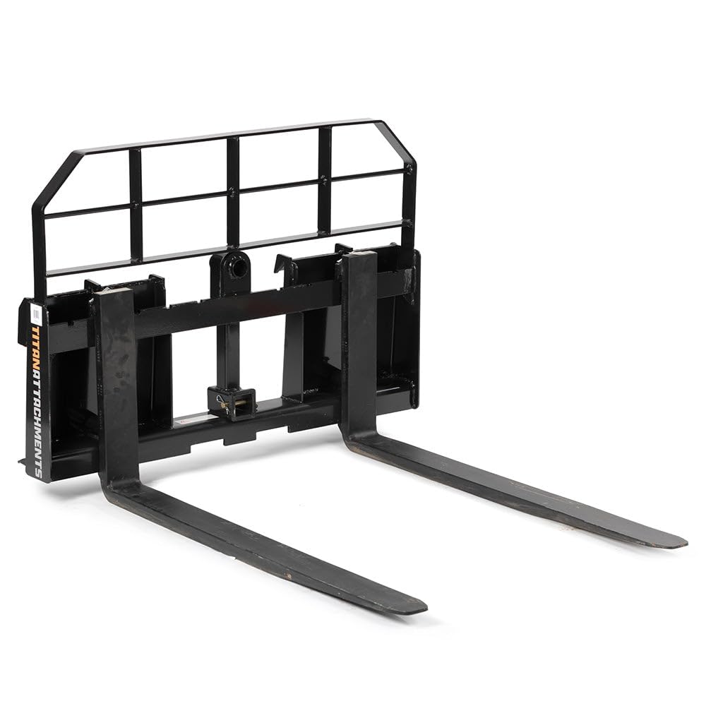 Titan Attachments HD Skid Steer Pallet Fork Attachment, 42" Fork Blades, Rate 5,500 LB, Quick Tach Tractor Loader