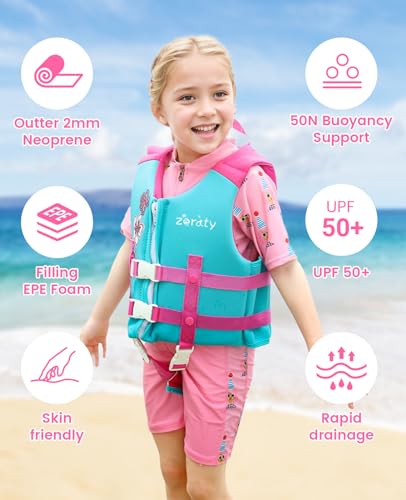 Zeraty Toddler Swim Vest Neoprene Kids Float Jacket Swimming Aid for Children with Adjustable Safety Strap Age 2-9+ Years/36-88Lbs