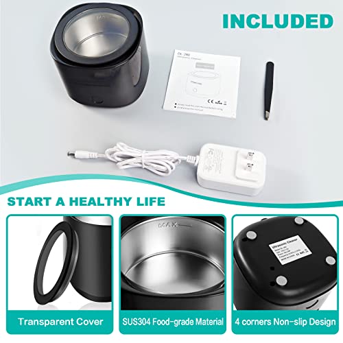 Ultrasonic Retainer Cleaner Denture Cleaning: 42kHz Portable Sonic Dental Clean Pod for Mouth Guard Denture Aligner Invisalign (Black)