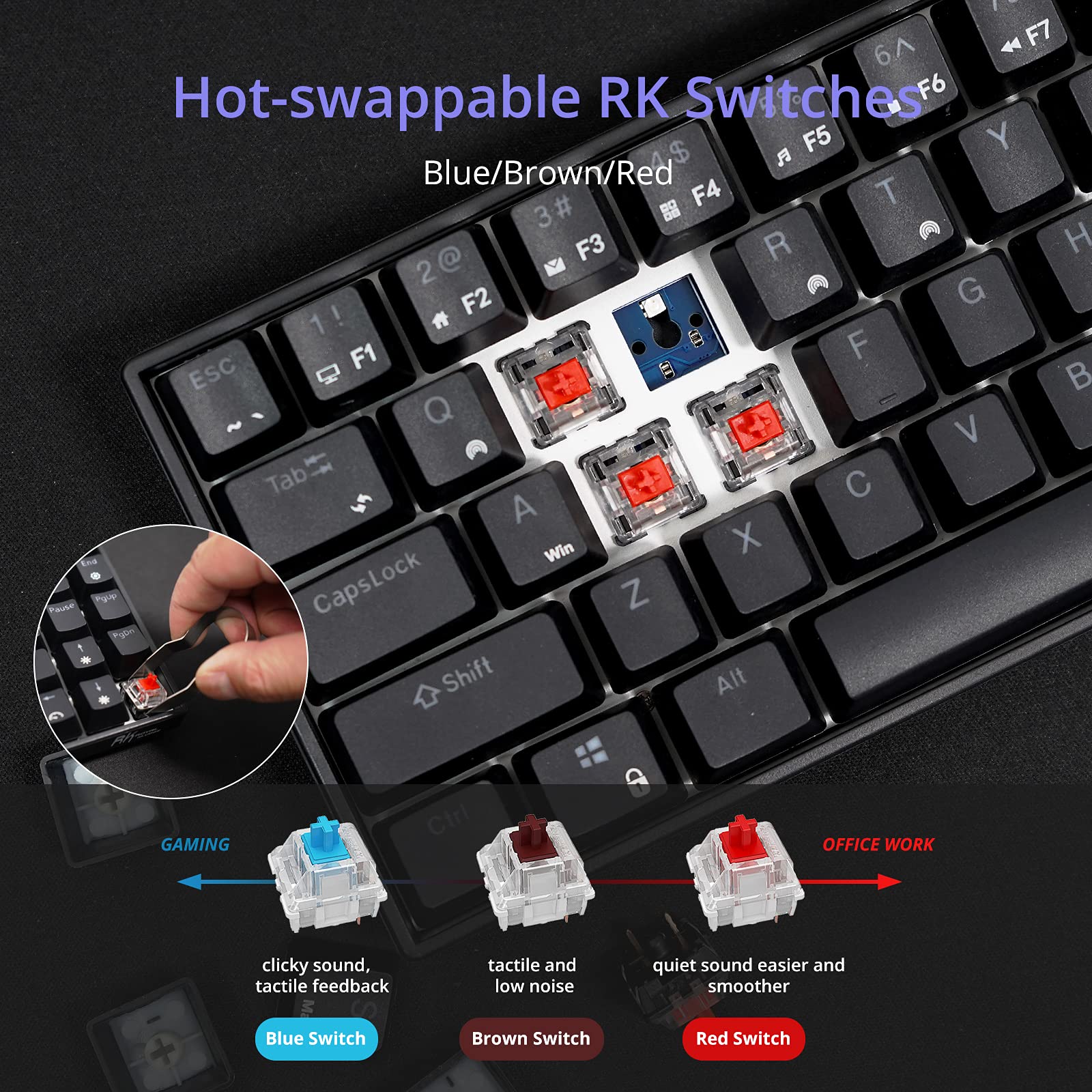 RK ROYAL KLUDGE RK71 Wireless/Wired Mechanical Keyboard and 7200 DPI Gaming Mouse, 71 Keys RGB Blue Switch Hot Swappable Compact Gaming Keyboard for Win/Mac