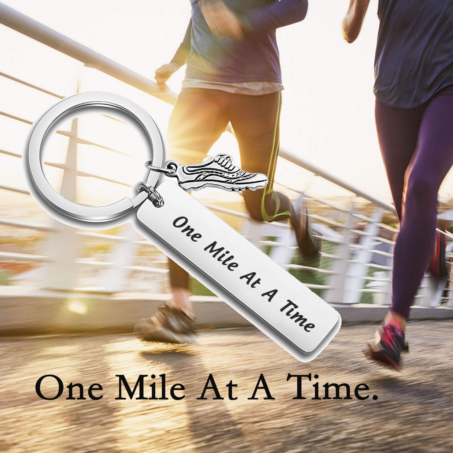 TGBJE Runners Gift Marathon Jewelry One Mile At A Time Keychain Stainless Steel Keychain with Running Shoe (Runner Keychain)