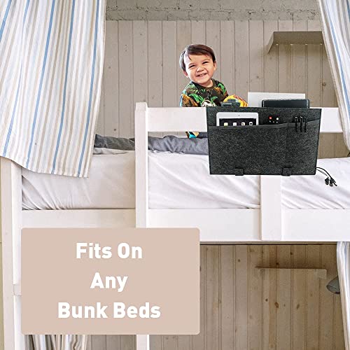 W Design Bedside Caddy, Bed Caddy for College Dorm Room, Bedside Organizer with 2 Heavy Duty Straps Fits Bunk Bed, Bedframe, Sofa, Bedside Pocket for Hospital Bed, Easy DIY Installation.