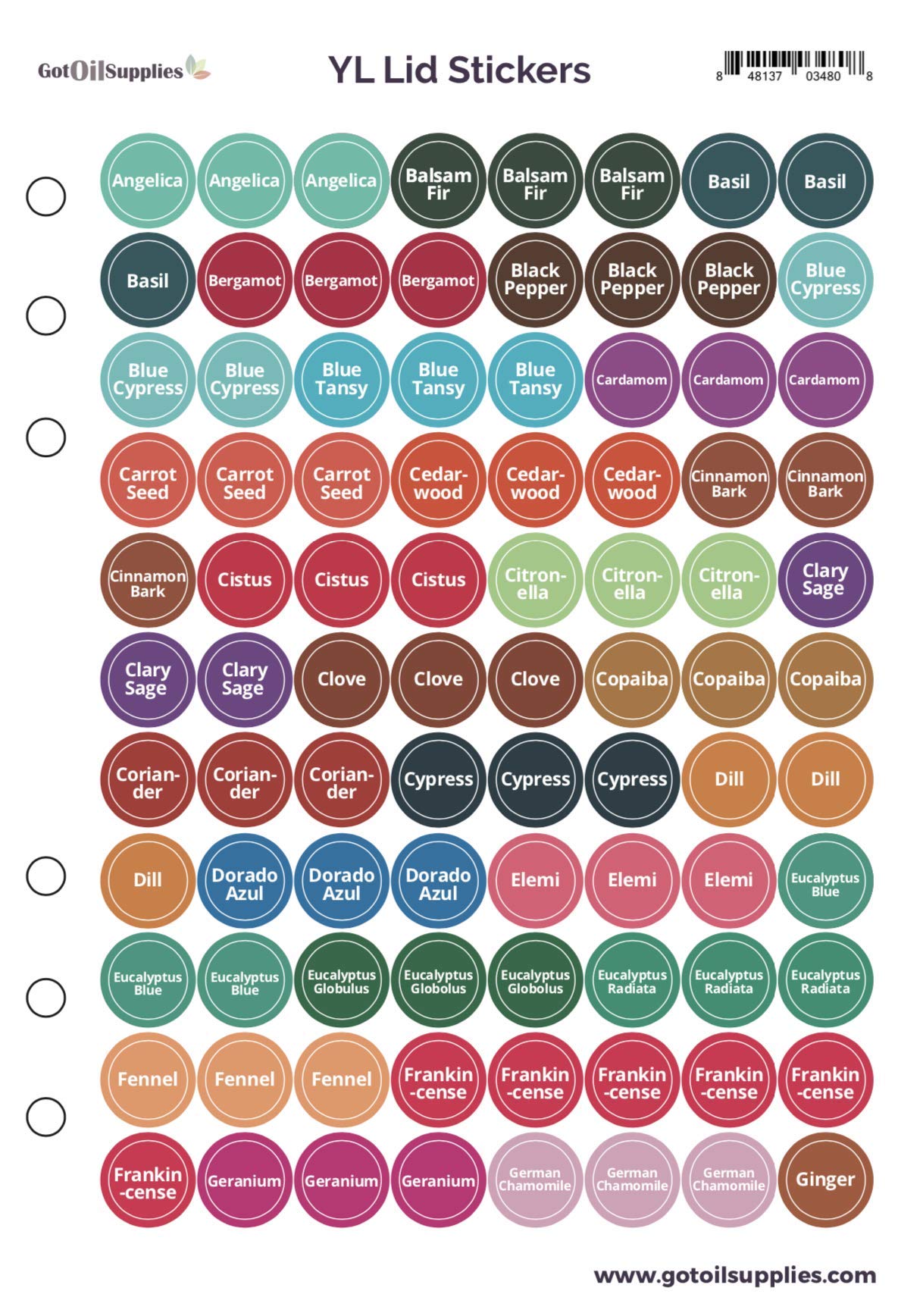 Young Living Essential Oil Labels Bottle Cap Stickers for YL EO Bottles 7 Sheets 616 Lid Stickers for Aromatherapy Containers YoungLiving Lid Stickers by Got Oil Supplies