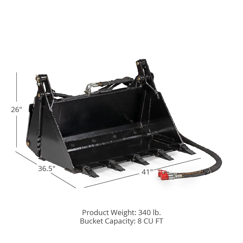 Titan Attachments 41" 4-in-1 Combo Mini Skid Steer Bucket with Teeth, 8 CU FT Capacity, Quick Tach Mounting, Grapple, Bulldoze, Back-Fill, Spread, Load, Dig, and Fine Grade