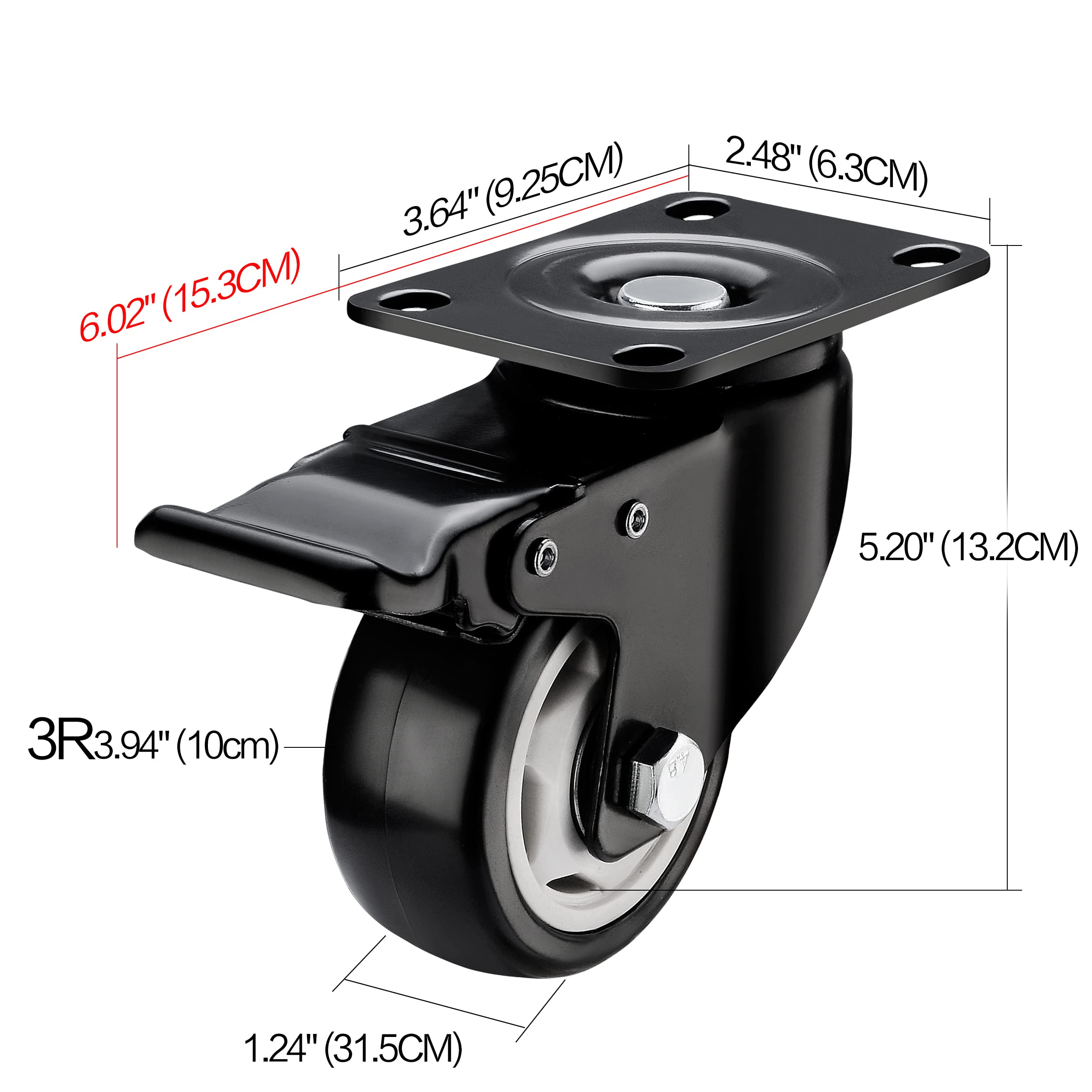 Tactzen Caster Wheels, Casters Set of 4 Heavy Duty,No Noise Locking Casters with Polyurethane (PU) Wheels,Swivel Plate Casters for Furniture and Workbench Locking Casters. (4, 2 inches)
