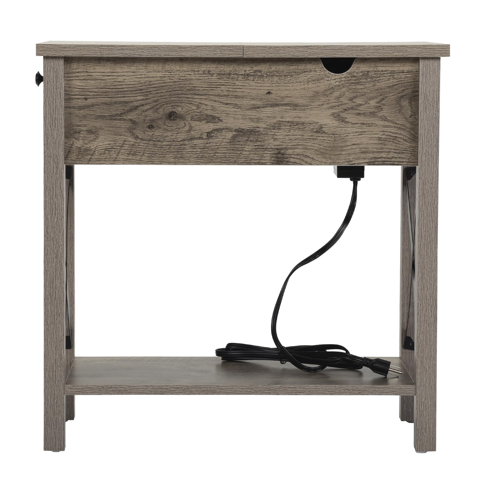 Tidyard Set of 2 Flip Top End Table with Charge Station, X-Shaped Profile Narrow Side Table with Drawer for Office, Bedroom, Living Room, Gray