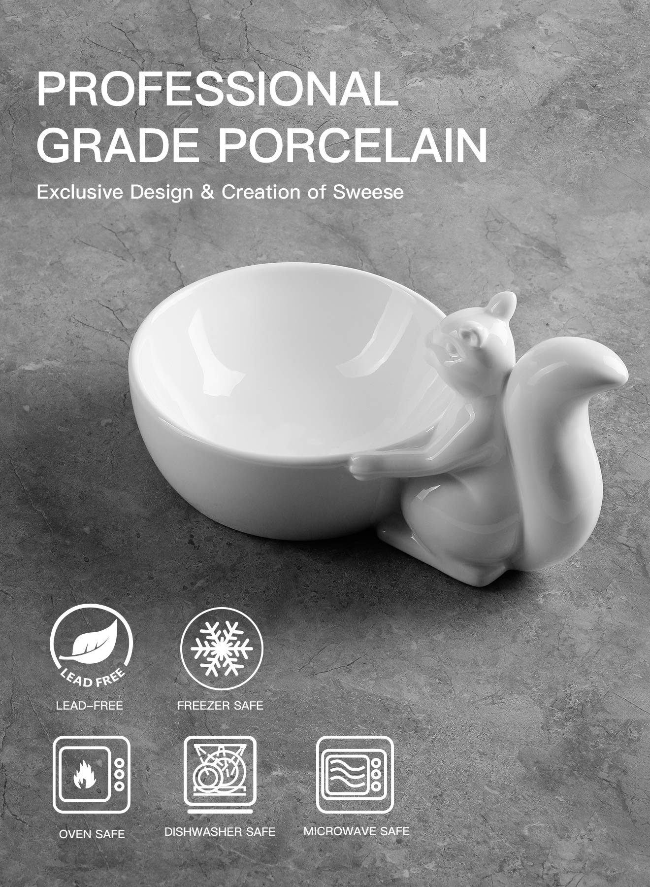 Sweese 741.101 Snack Serving Dish - Porcelain Squirrel Nut Bowl, Holiday Candy Dish for Snacks, Nuts, Fruits, Ideal for Party, Weddings, Baby Showers, Table Home Decor