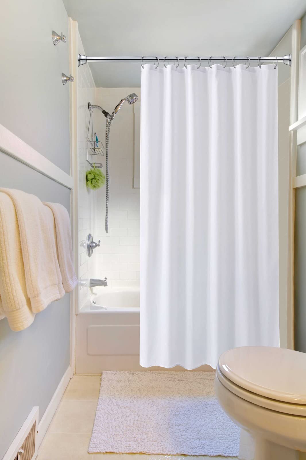 Splash Home Eire Shower Curtain Rod, 42 to 72 Inches Steel Adjustable Tension Curtain Rod - Non-Slip, No Drilling Shower Rods for Bathroom, Chrome