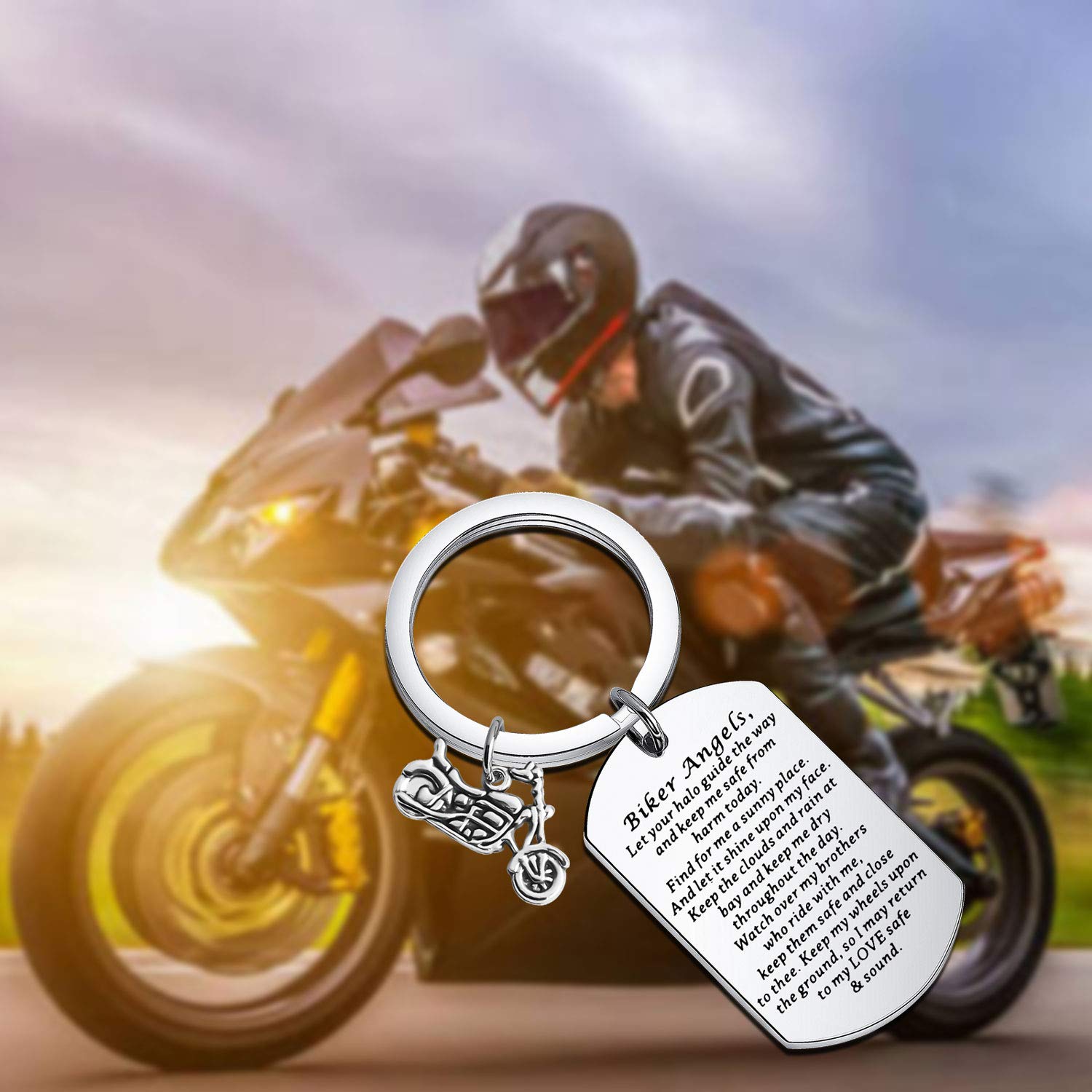 WSNANG Biker Gift Motorcycle Gift Biker Angels Let Your Halo Guide The Way And Keep Me Safe From Harm Biker Prayer Keychain (Biker Angels DT)