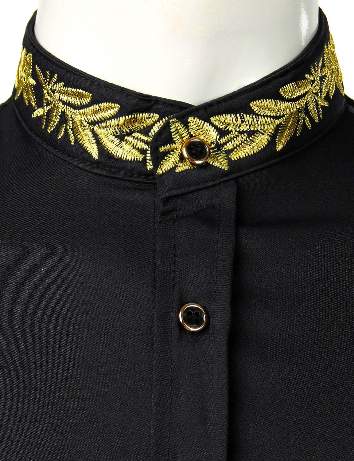 ZEROYAA Men's Luxury Gold Embroidery Design Slim Fit Long Sleeve Button Up Dress Shirts ZHCL44-Black Medium