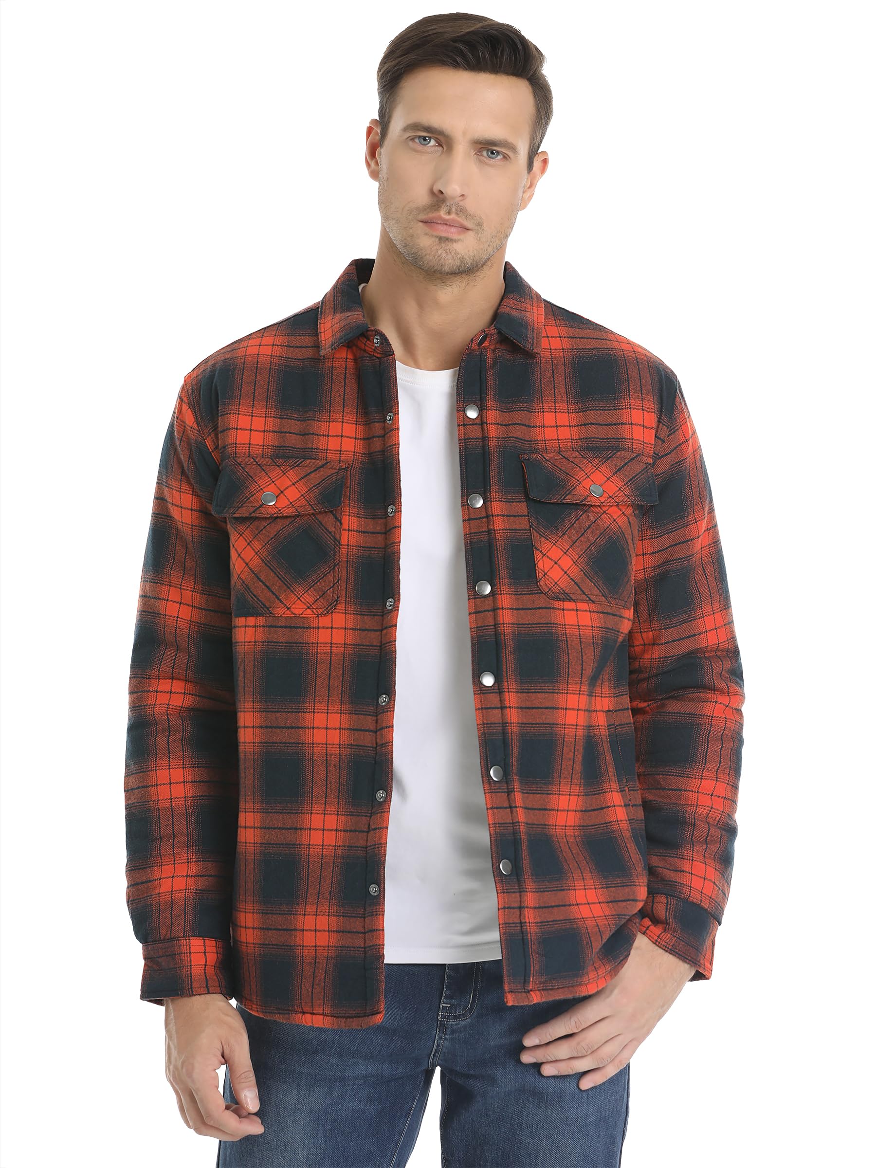 TACVASEN Mens Flannel Shirt Jacket for Men Long Sleeve Jacket Flannel Lined Plaid Button Down Shirts Casual Men's Jacket Insulated Jacket