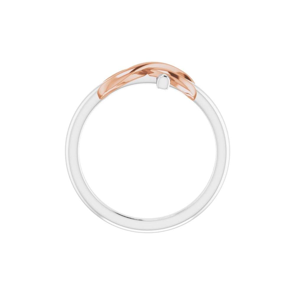 Solid 14k White Gold and Rose Infinity-Inspired Cross Crucifix Ring Band (Width = 9.1mm) - Size 5.5