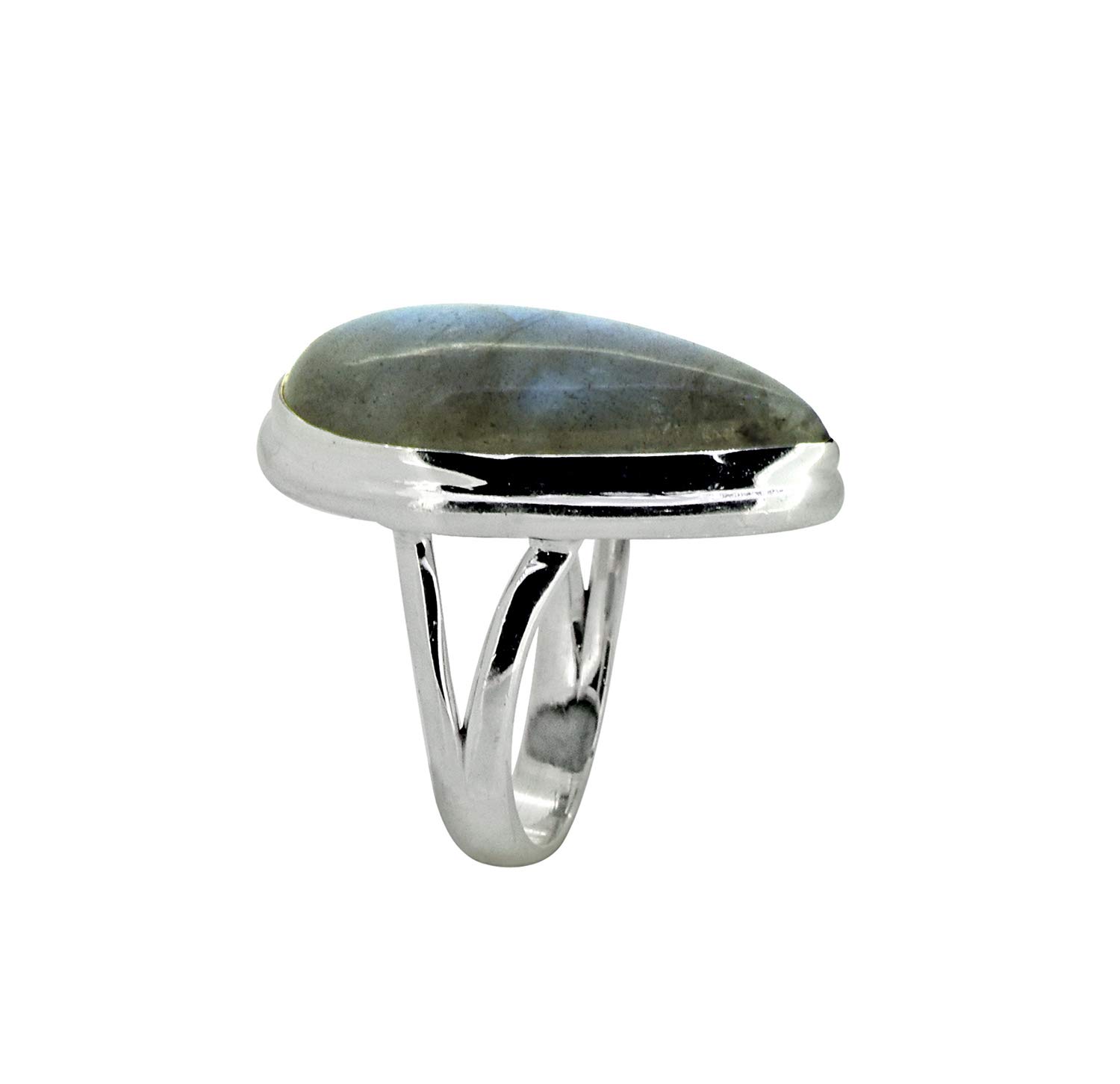 YoTreasure Natural Labradorite Ring Solid 925 Sterling Silver Jewelry