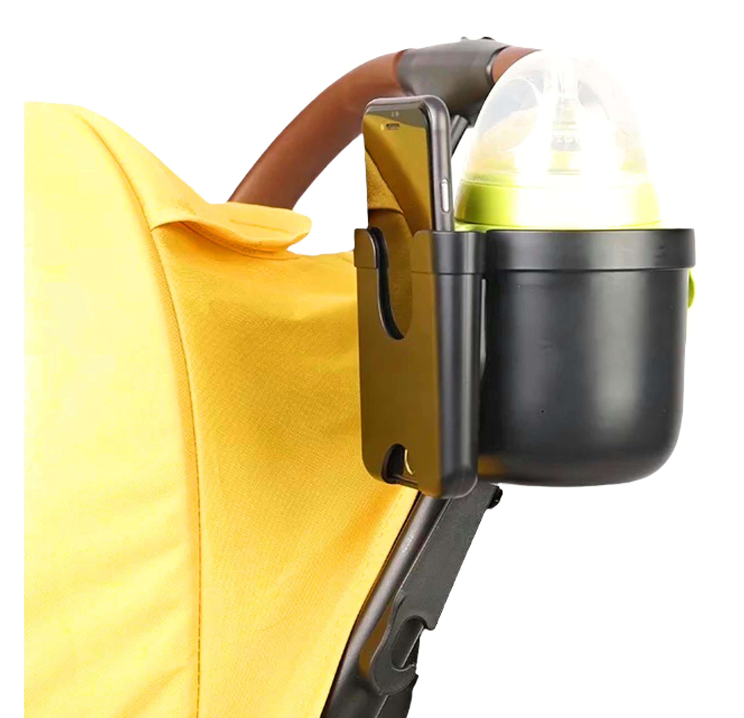 Stroller Cup Holder Strong Compatibility,Bike Cup Holder Phone Case 2 in1,360 Degree Adjustable Rotating Cup Holder for Walker,Baby Strollers,Bicycles,Handlebar with Toy Belt and Hooks
