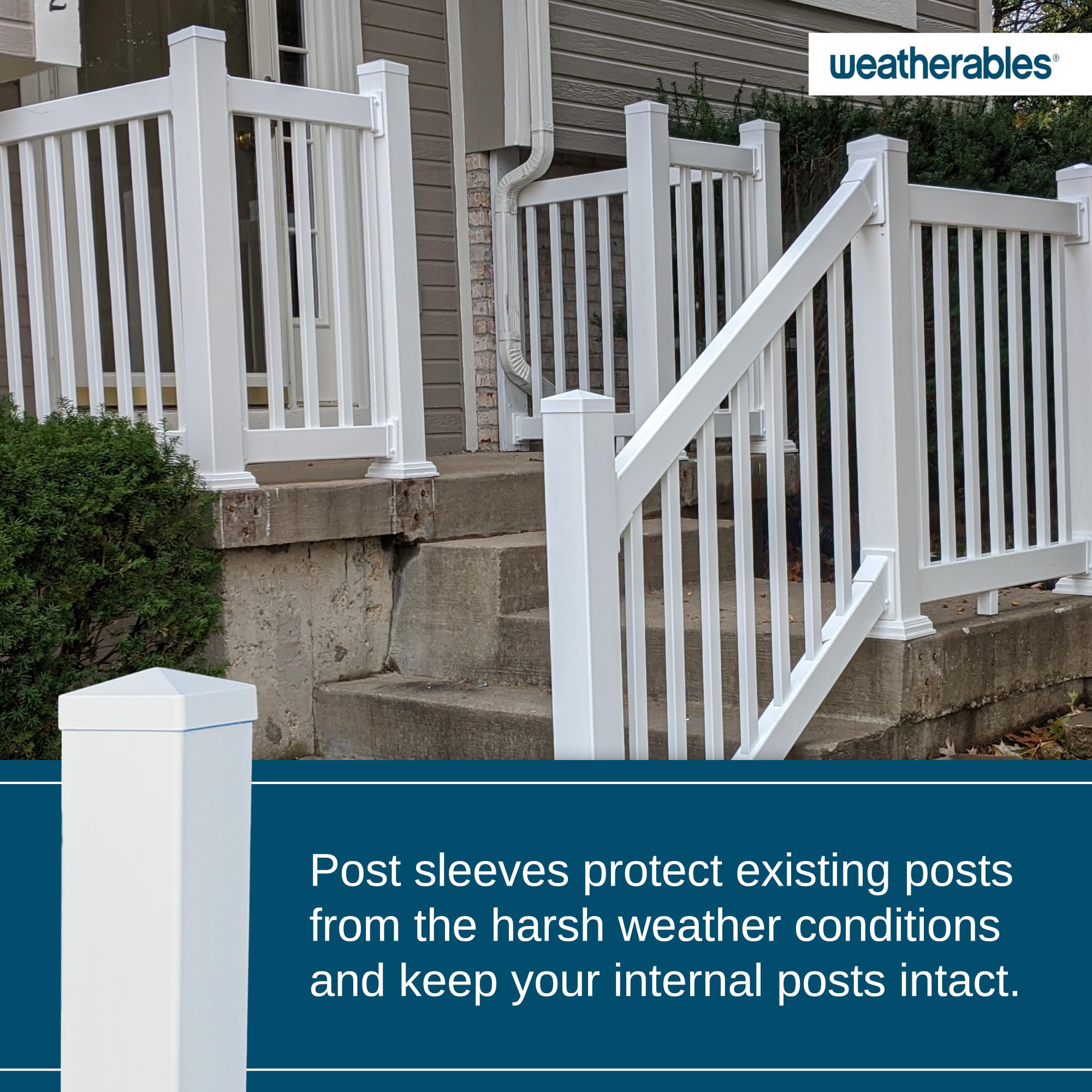 Weatherables 4x4 Post Sleeve β Weatherproof Premium Outdoor Vinyl Post Cover for Lasting Durability and Easy Installation on Decks, Patios, Porches or Mailbox Posts (4"x4"x48", White)